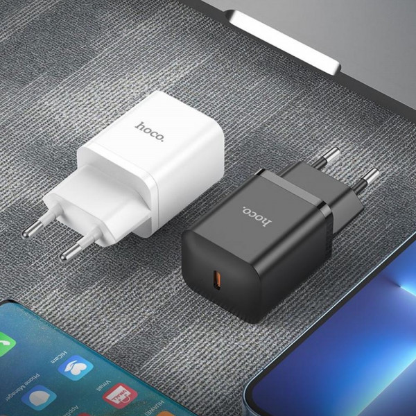 Мощен адаптер - HOCO PD-20W N27 с изх. USB-C - Бял - PromoClub.bg